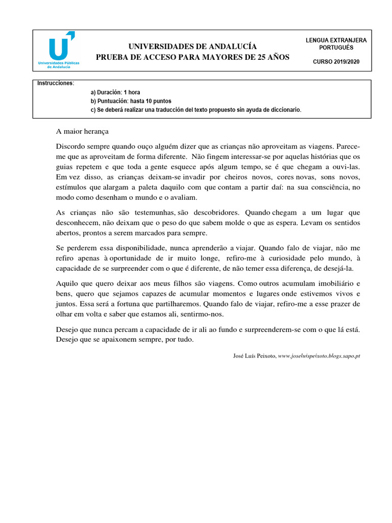 Titular - Lengua Extranjera - Portugu S - Examen A | PDF