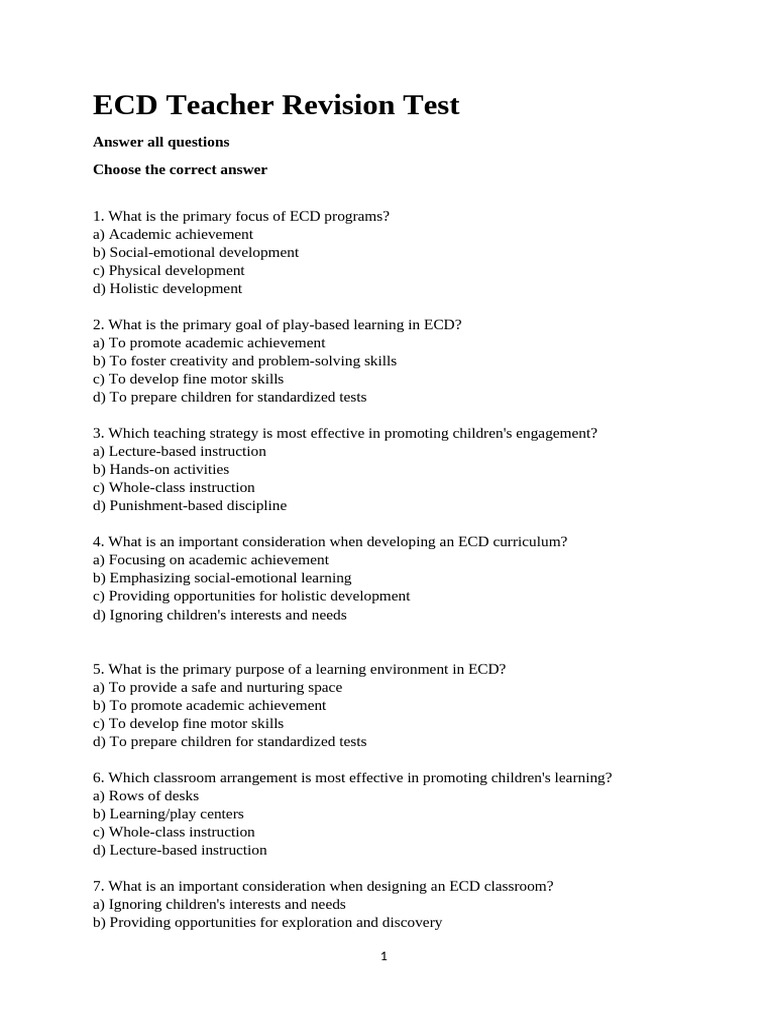 Ecd Teacher Test | PDF | Educational Assessment | Standardized Tests