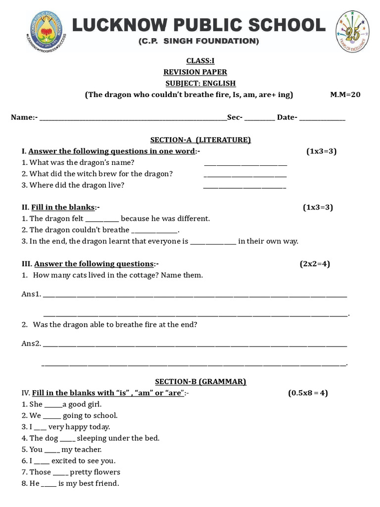 I - English - Revision Paper - 3 | PDF | Grammar | Syntax