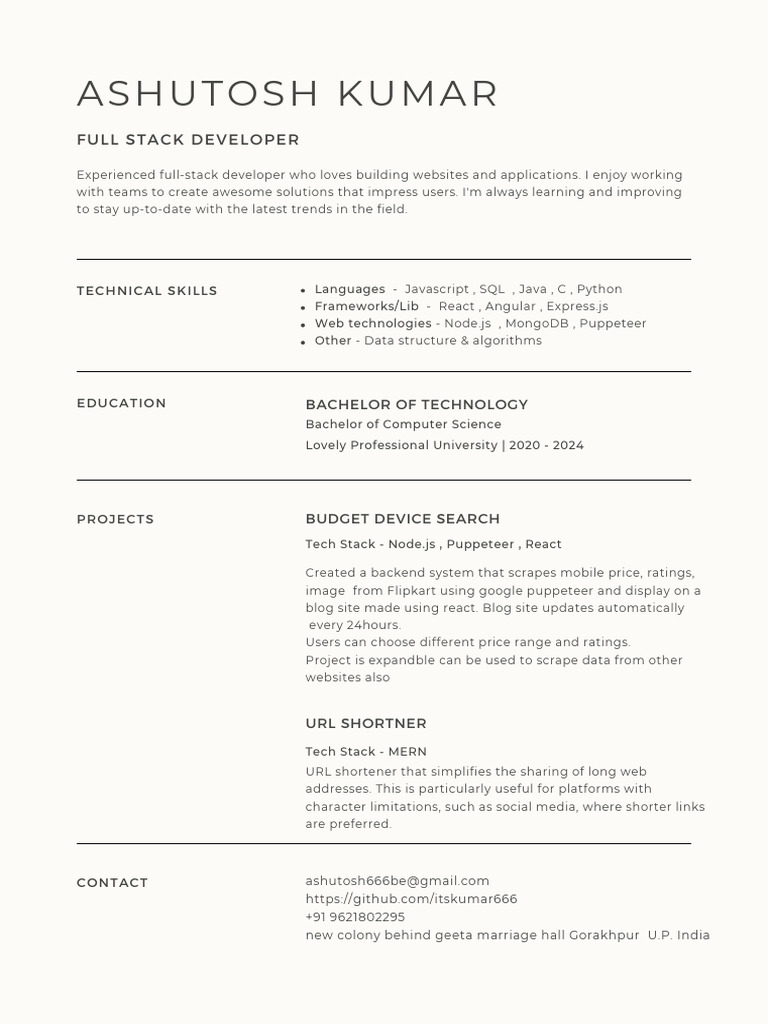 Full Stack Developer Portfolio Overview | PDF