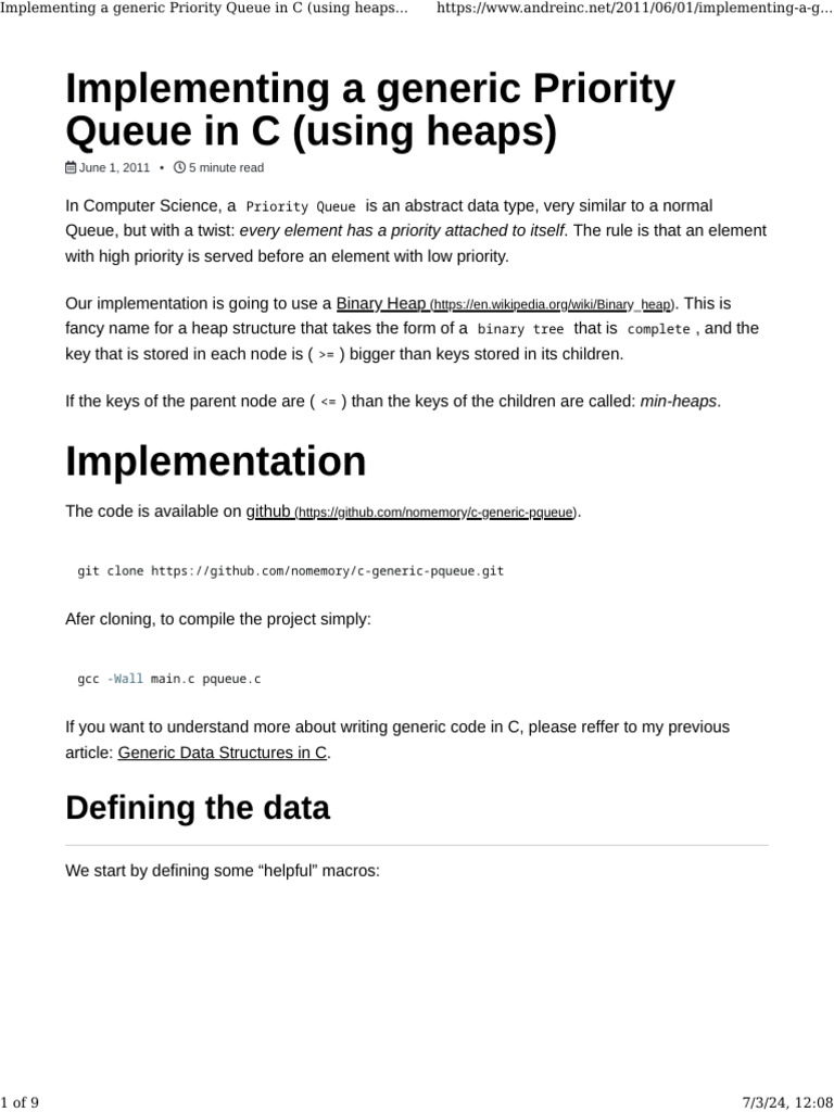 Implementing A Generic Priority Queue in C (Using Heaps) - Andreinc | PDF | Queue (Abstract Data ...
