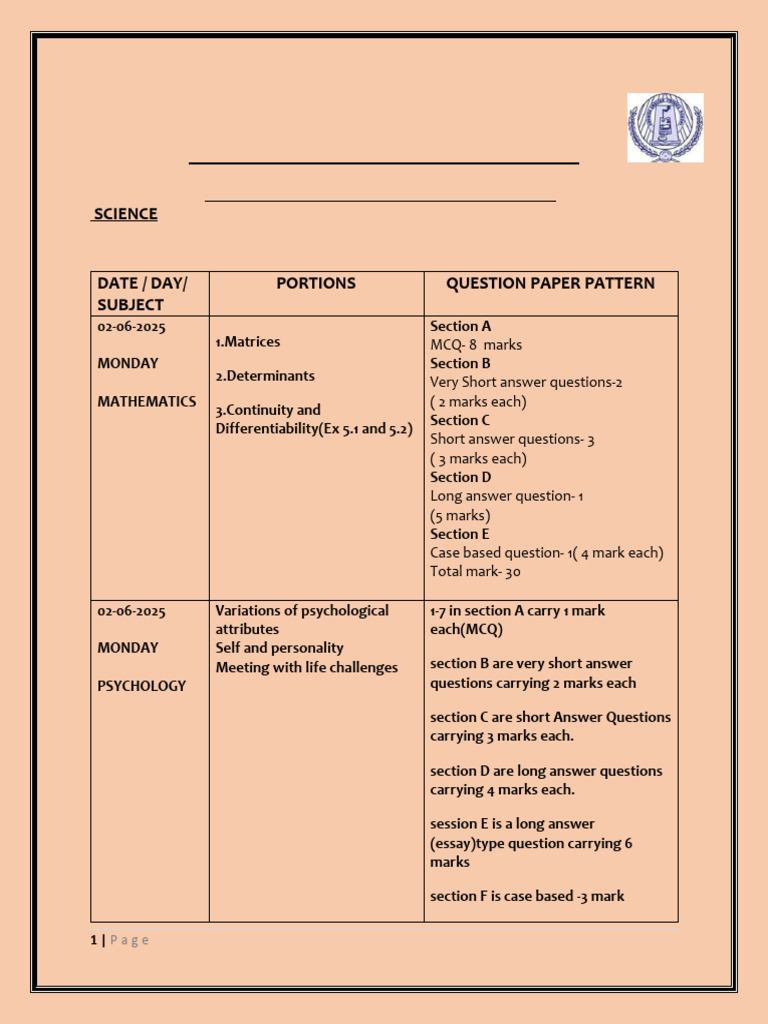 Pt2 - Grade 12 Science - QP Pattern | PDF