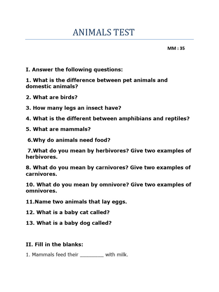 Animals Test | PDF