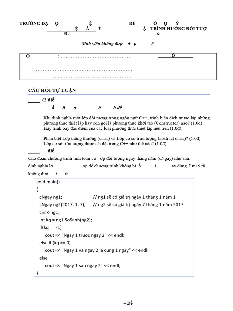 De Thi LT OOP HK2 2023-2024 | PDF