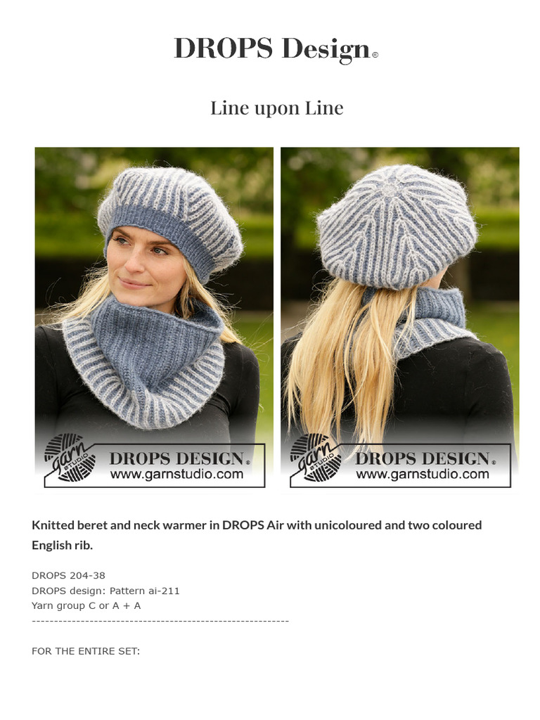 Line Upon Line - Knitted Beret and Neck Warmer in DROPS Air With ...