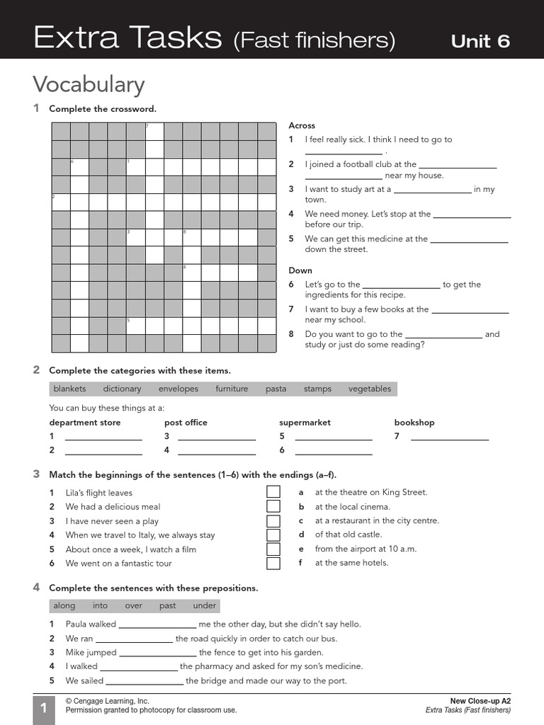 Extra Tasks for Close-up A2 Students | PDF