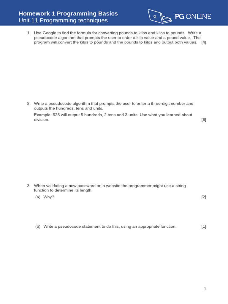 Programming Techniques Homework 1 Programming Basics | PDF