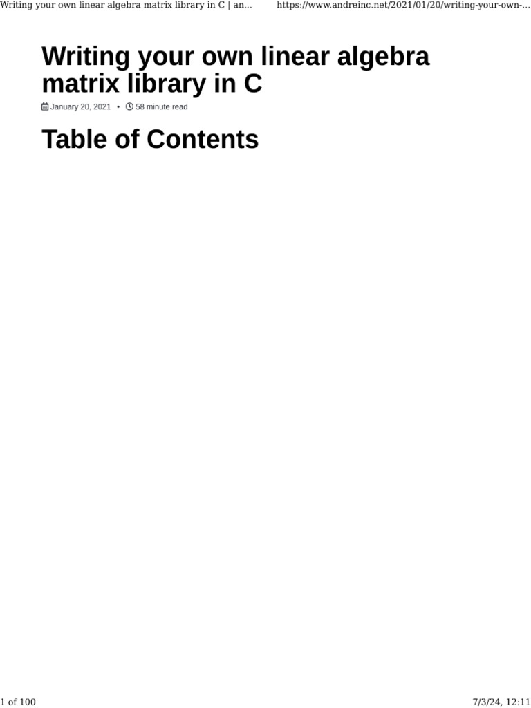 C Matrix Library for Linear Algebra | PDF | Matrix (Mathematics ...