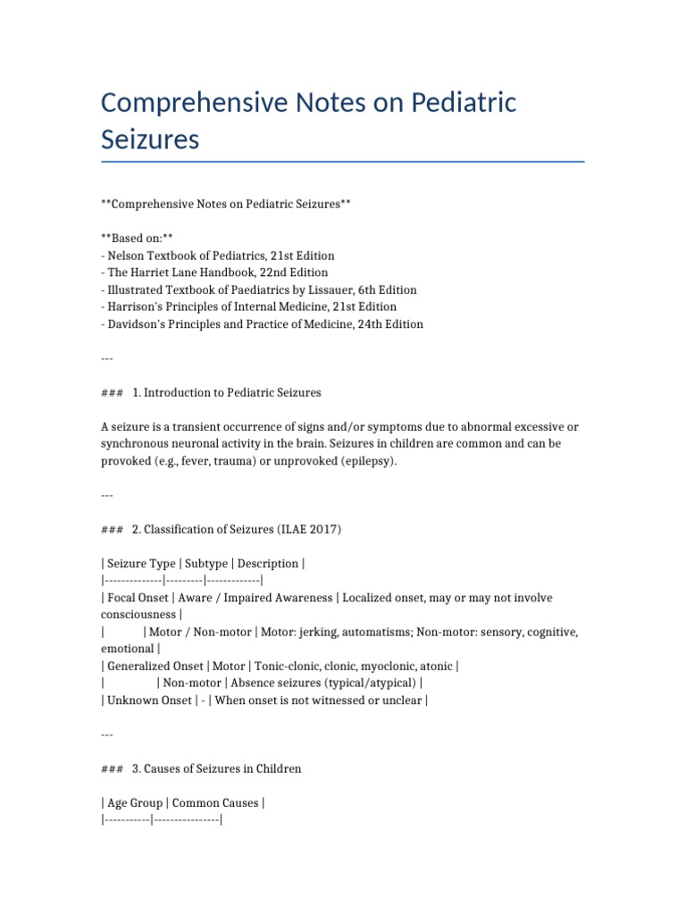 Pediatric Seizures Notes | PDF | Epilepsy | Neurology