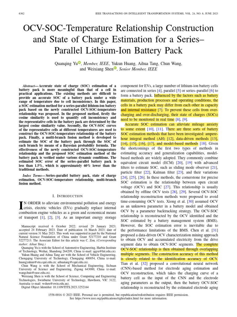 OCV SOC Temperature Relationship Construction and State of Charge | PDF ...