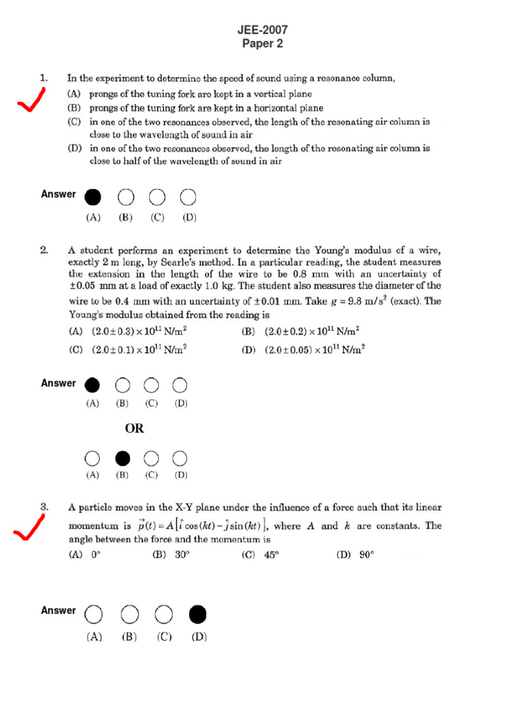 JEE-2007 Paper 2: Answer | PDF