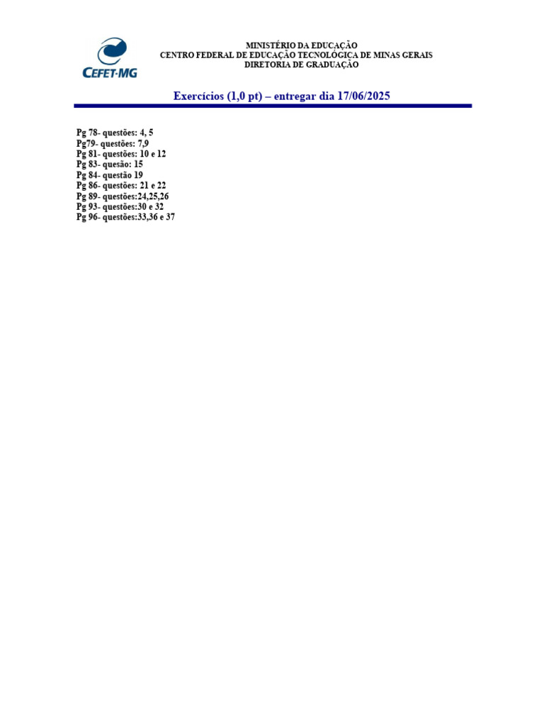 Lista de Exercicio Segundo Ano 17-06 | PDF