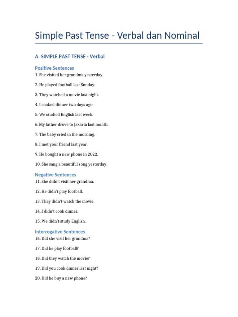 Contoh Kalimat Simple Past Tense | PDF