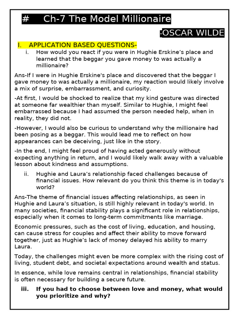 Ch-7 The Model Millionaire | PDF | Cost Of Living | Love