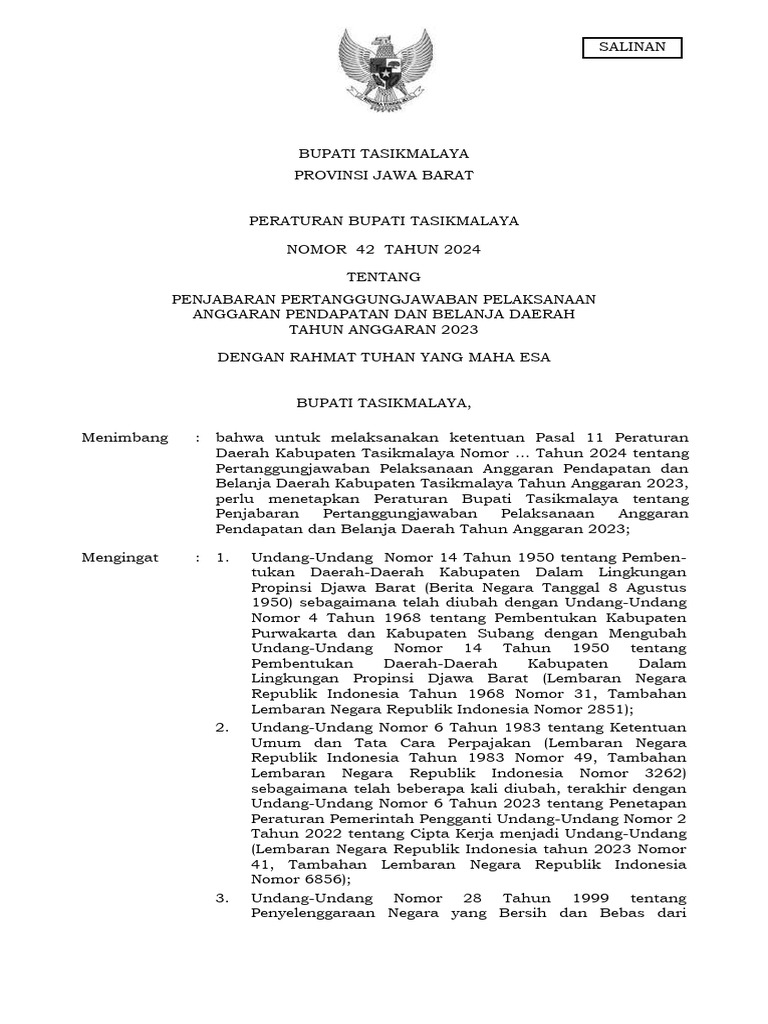 Perbup Nomor 42 Tahun 2024 | PDF