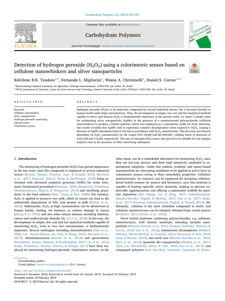 Detection of Hydrogen Peroxide (H2O2) Using a Colorimetric Sensor Based on Cellulose ...