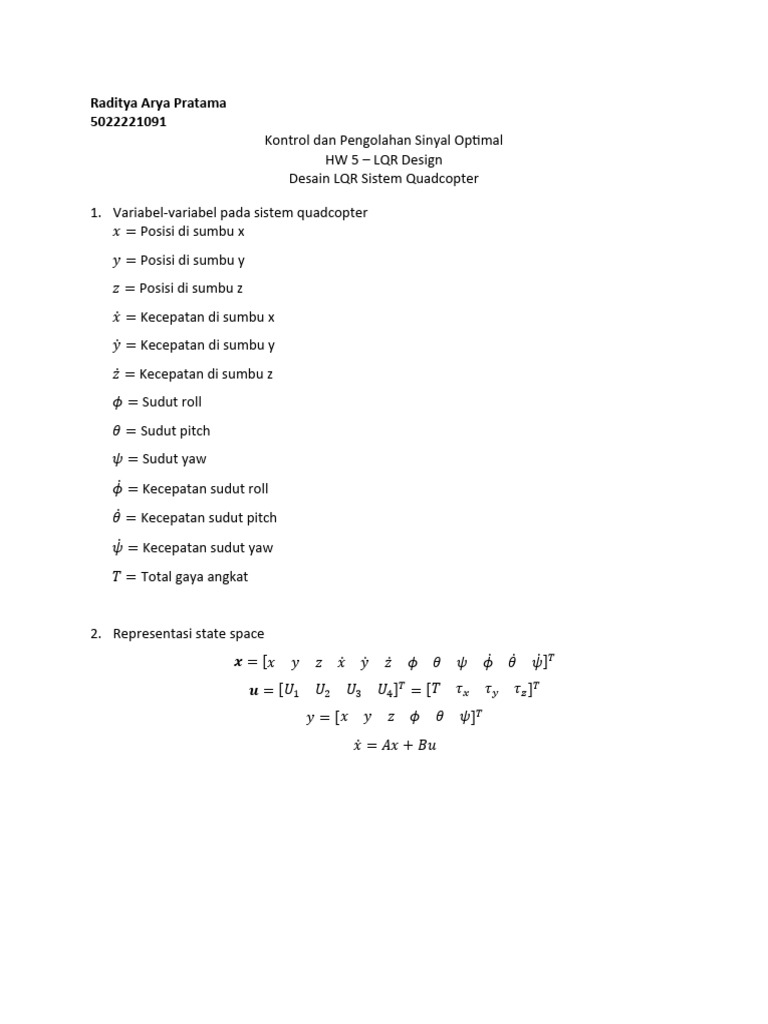 LQR Design for Quadcopter Control | PDF