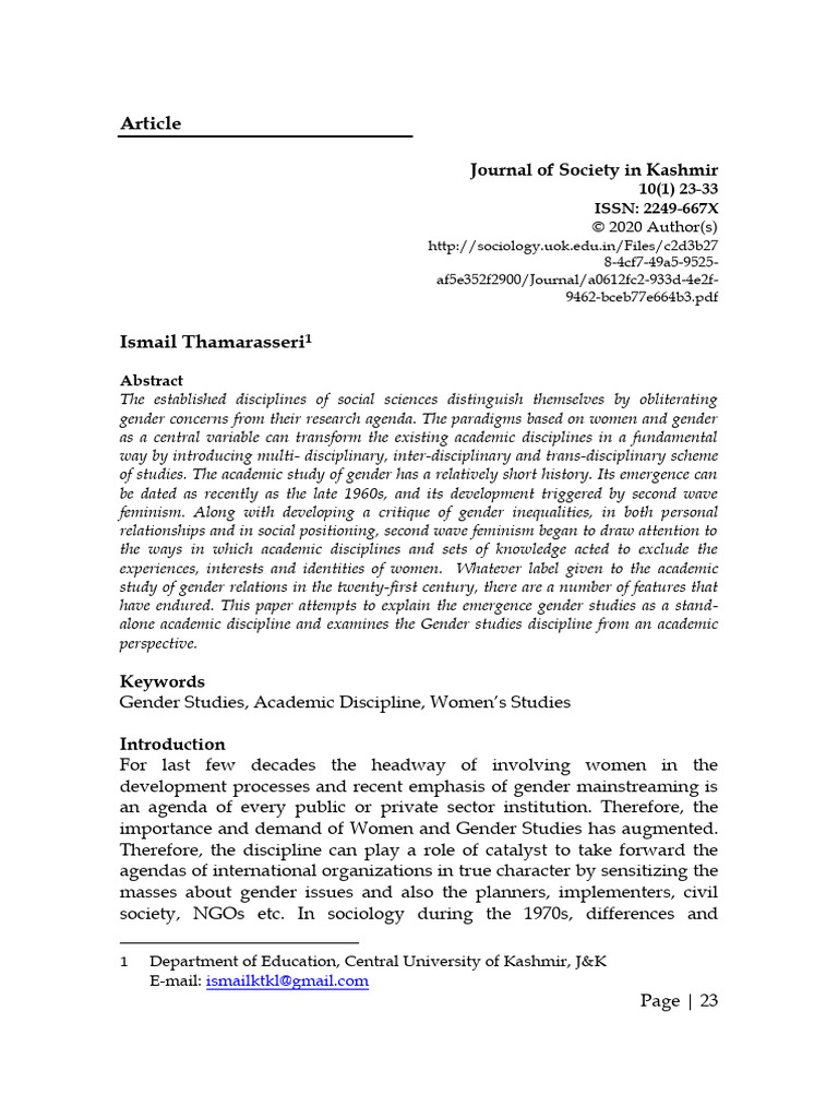 Emergence of Gender Studies Discipline | PDF | Women's Studies | Gender ...