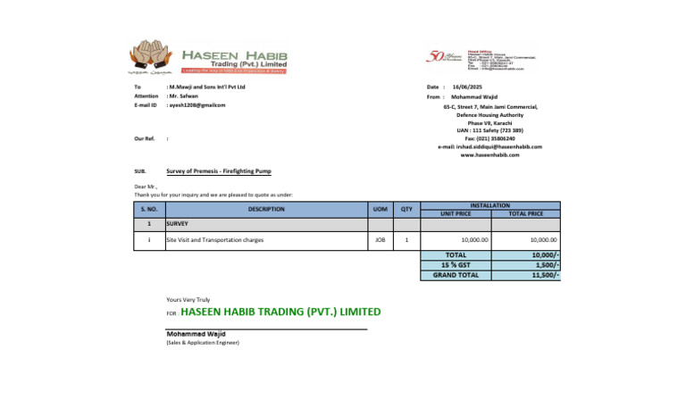 Mawji Sons Firefighting Pump Survey | PDF