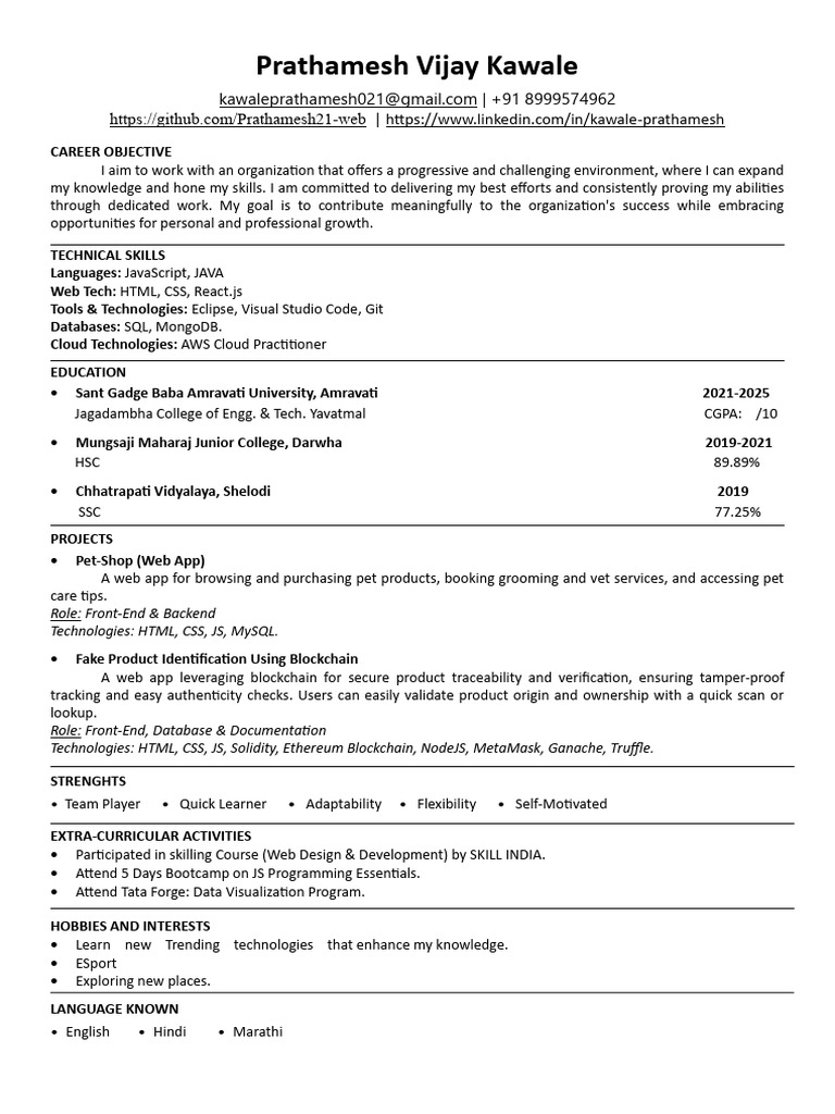 Prathamesh Kawale Resume-1 | PDF | Web Application | Computing