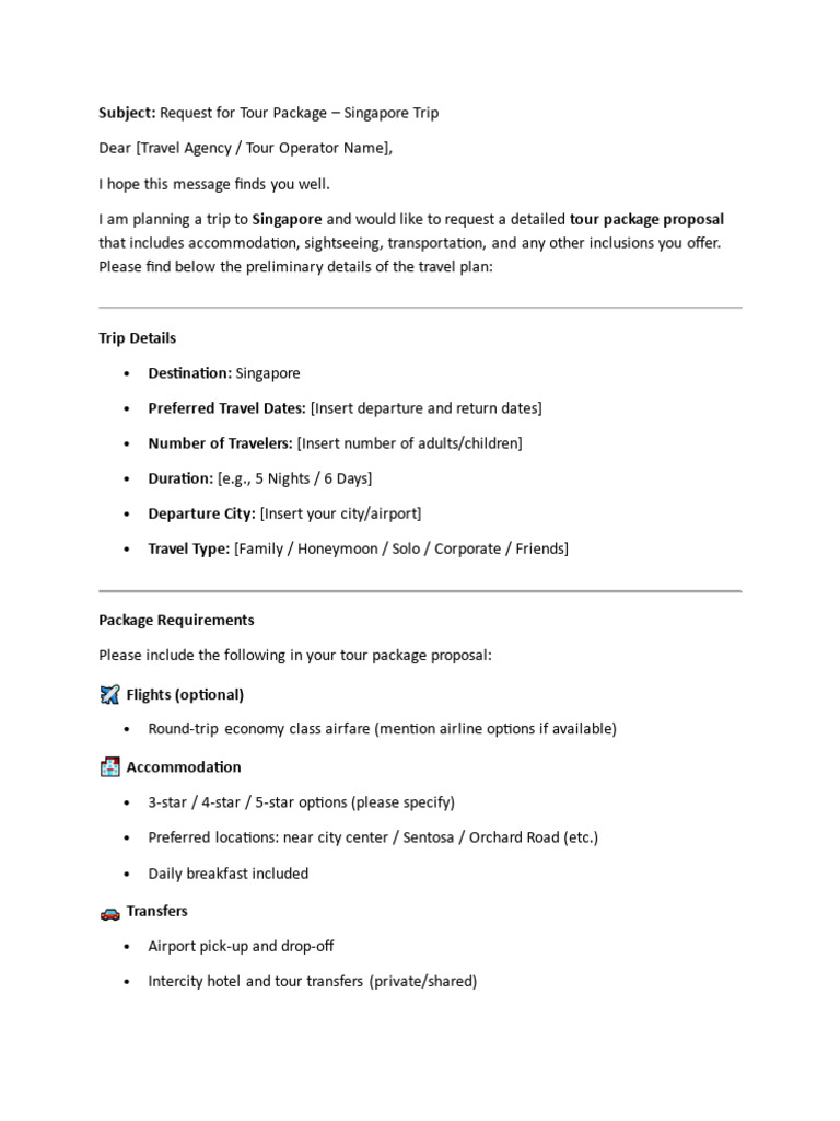 Singapore Tour Package Inquiry | PDF | Singapore | World Politics