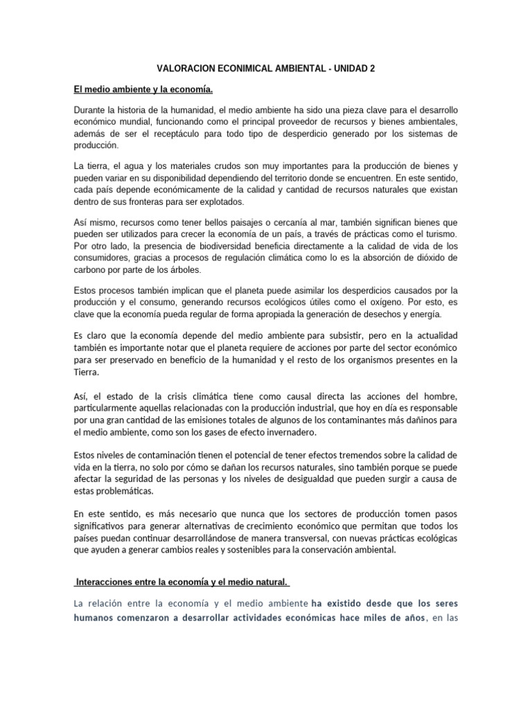 Desarrollo Clase 2 Valoracion Economica | PDF | Exterioridad | Sustentabilidad