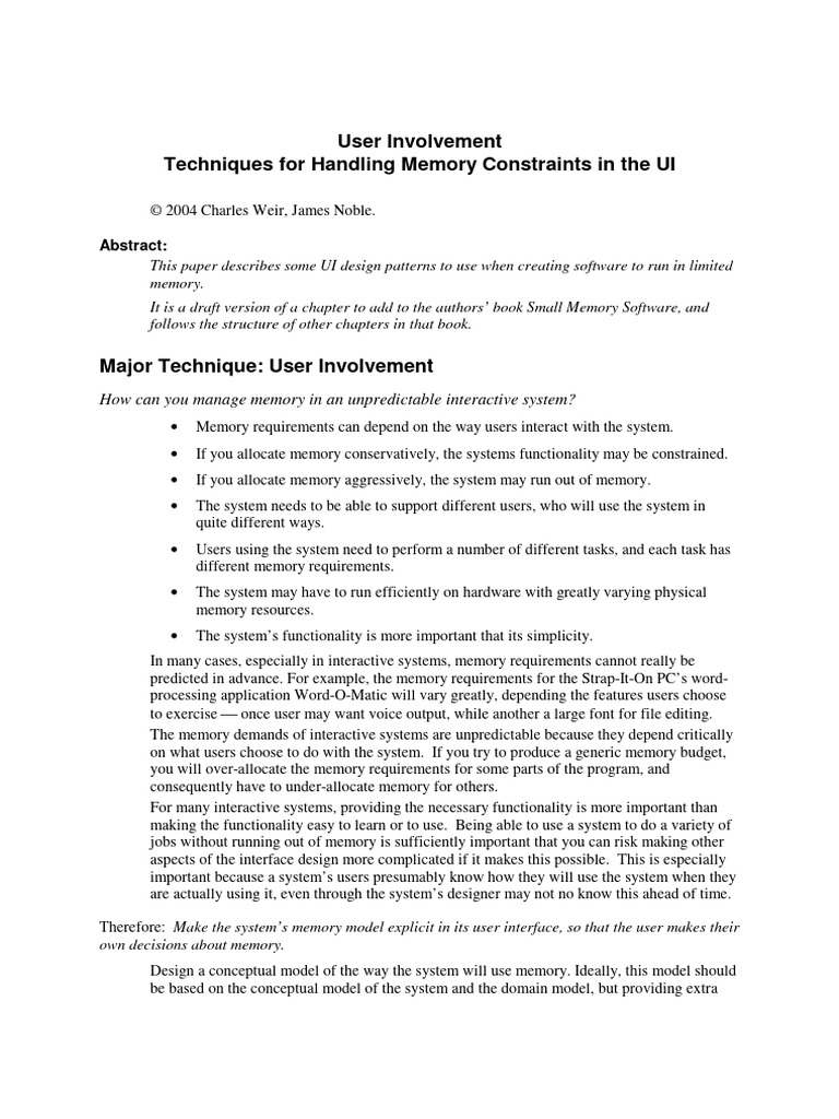 User Involvement - Handling Memory Constraints in The UI | PDF ...