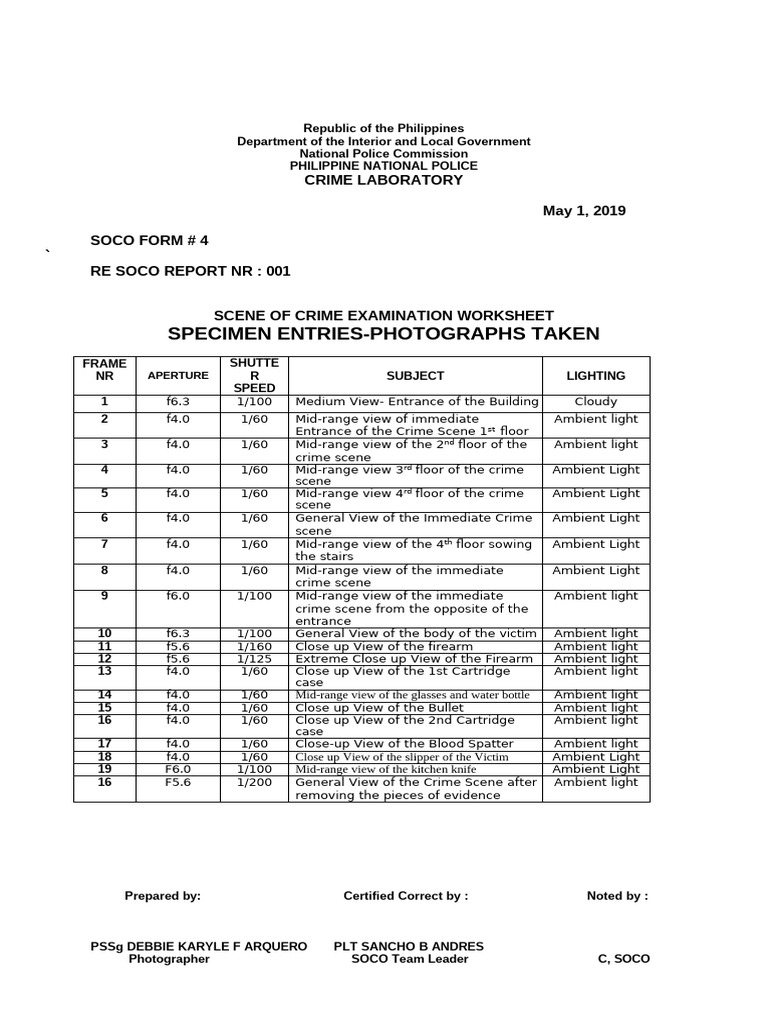 Photographic Log Sample | PDF | Crime Scene | Firearms