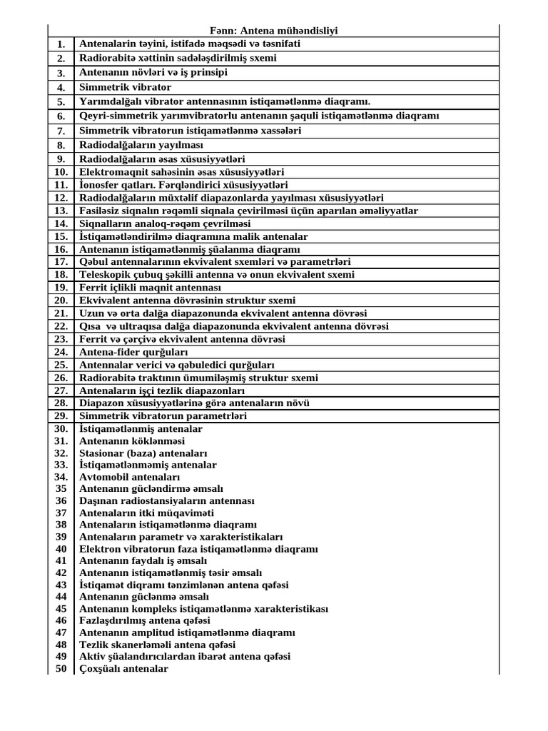 Antena İmtahan Sual | PDF