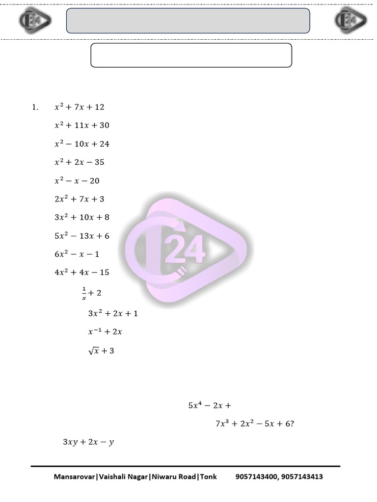 Polynomials Class-9th HW | PDF