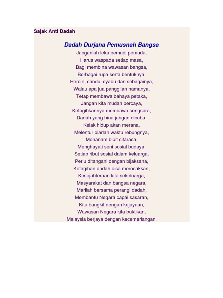 Sajak Anti Dadah | PDF