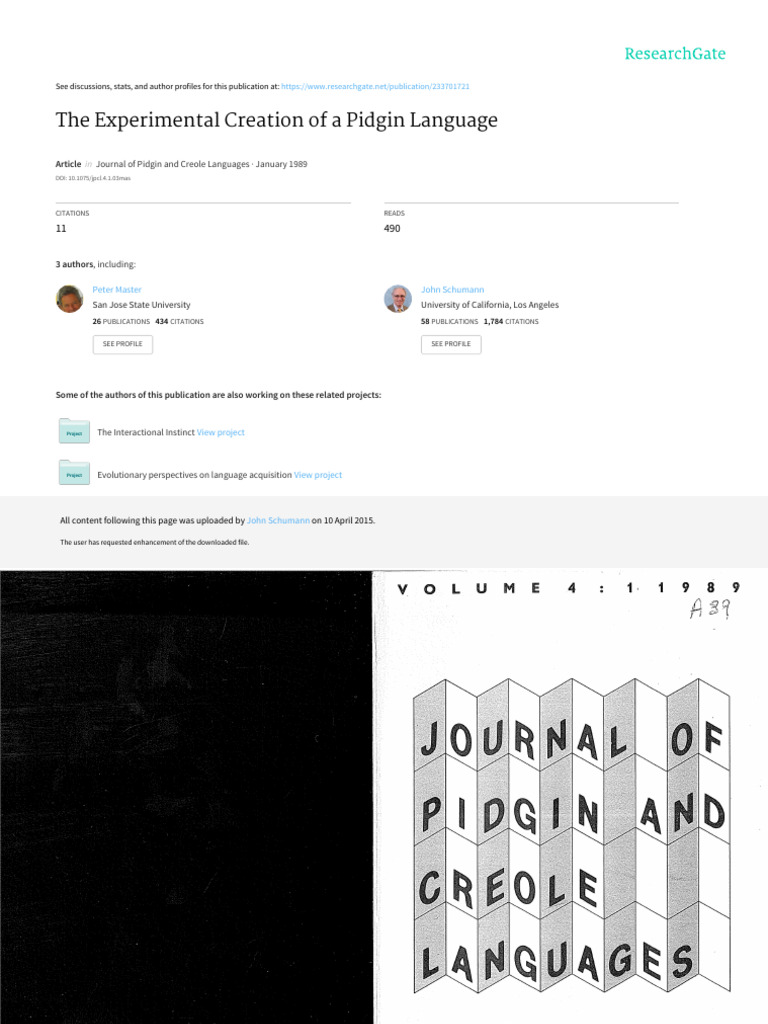 The Experimental Creation of A Pidgin Language | PDF