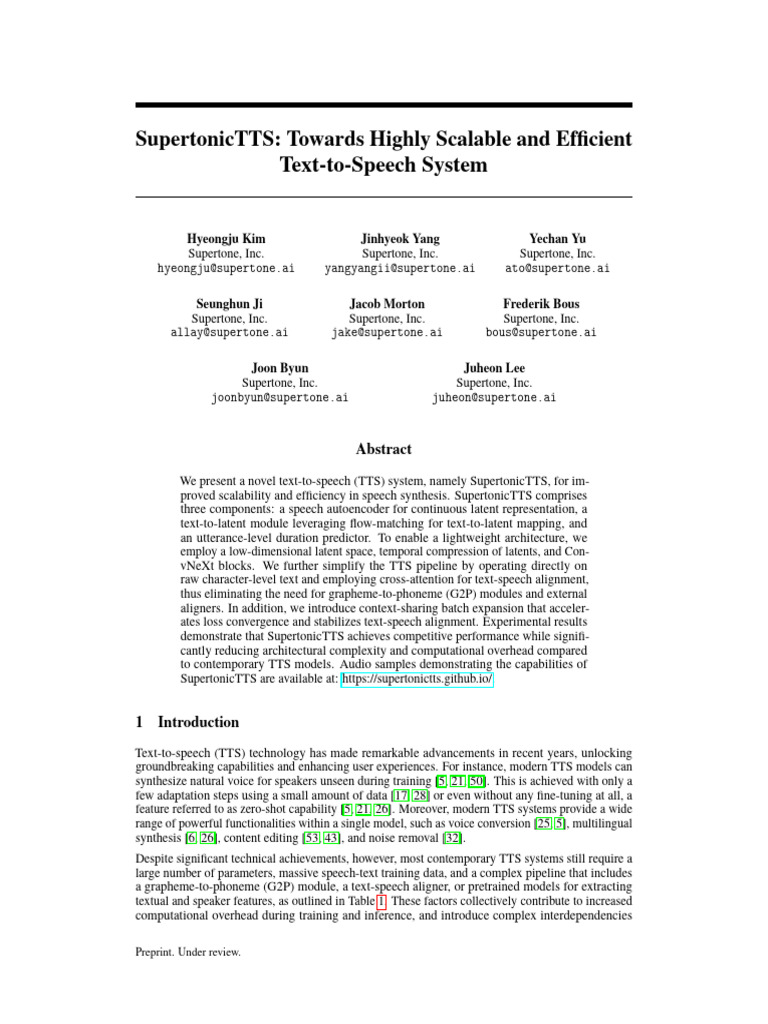 SupertonicTTS Towards Highly Scalable and Efficient Text-To-Speech System | PDF | Speech ...