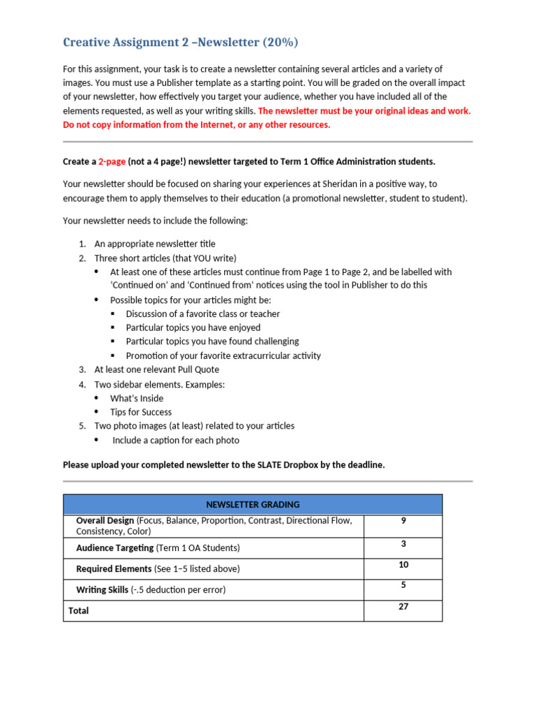 Student Newsletter Assignment Guide | PDF