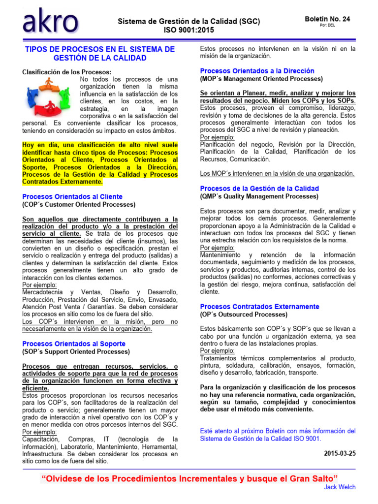 Clasificación de Procesos en SGC ISO 9001 | PDF | Planificación ...