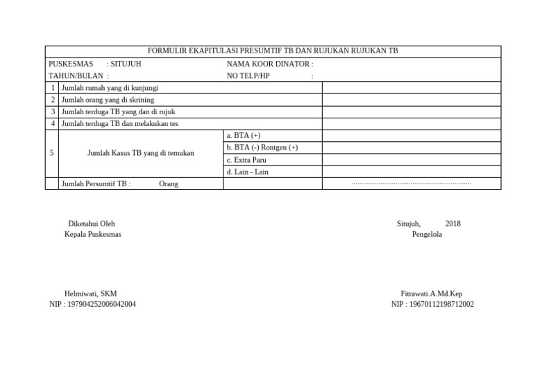 Formulir Ekapitulasi Presumtif TB Dan Rujukan Rujukan TB | PDF