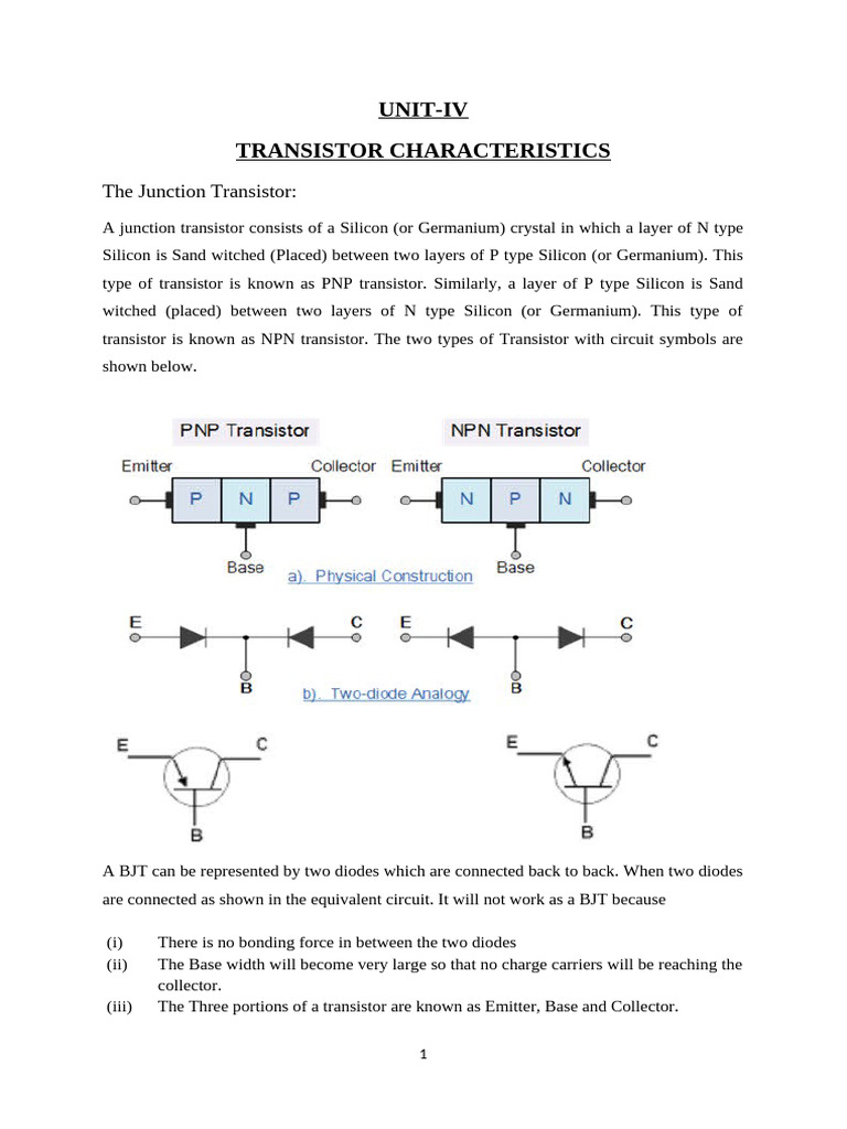 EDC unit-IV (Transistor Characteristics) | PDF | Bipolar Junction Transistor | Field Effect ...