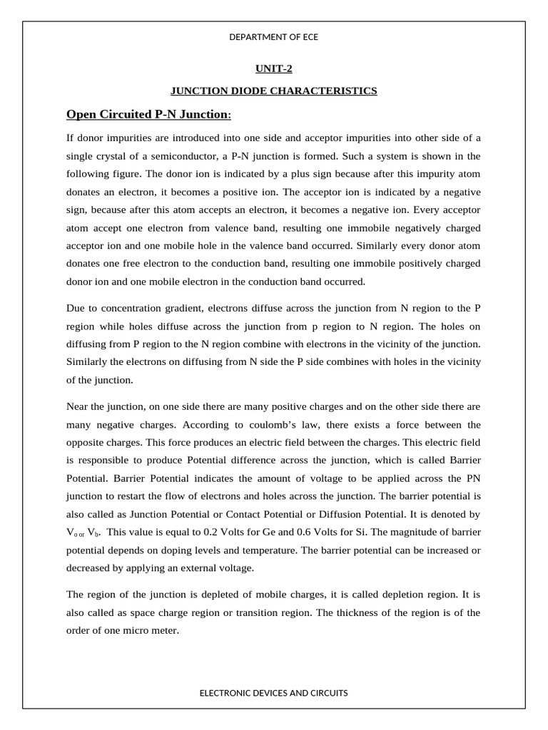 EDC unit-II (Junction Diode Characteristics) | PDF | P–N Junction | Diode