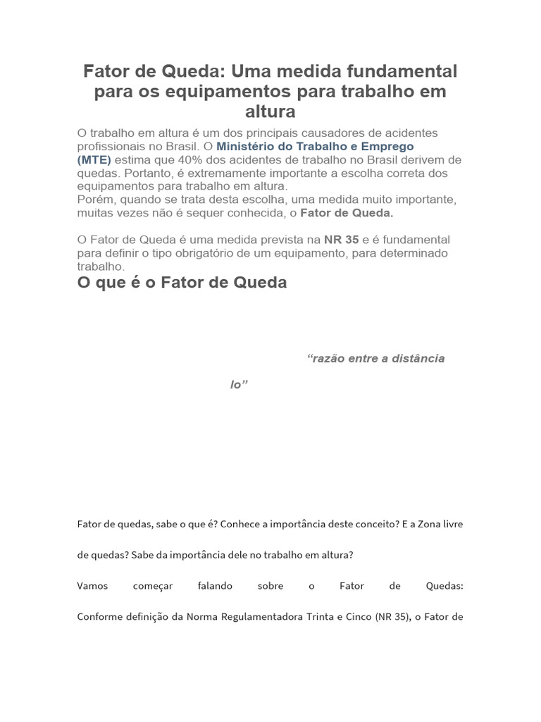 Importância do Fator de Queda em Altura | PDF | Vida | Cálculo
