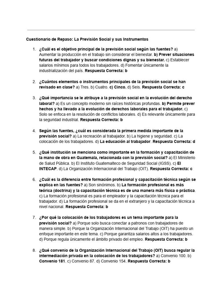 Cuestionario sobre Previsión Social en Guatemala | PDF | Organización ...
