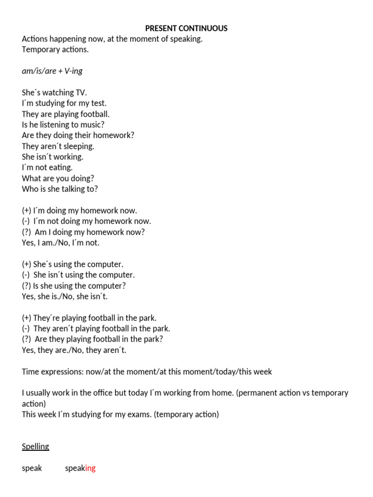 Present Continuous Rules | PDF