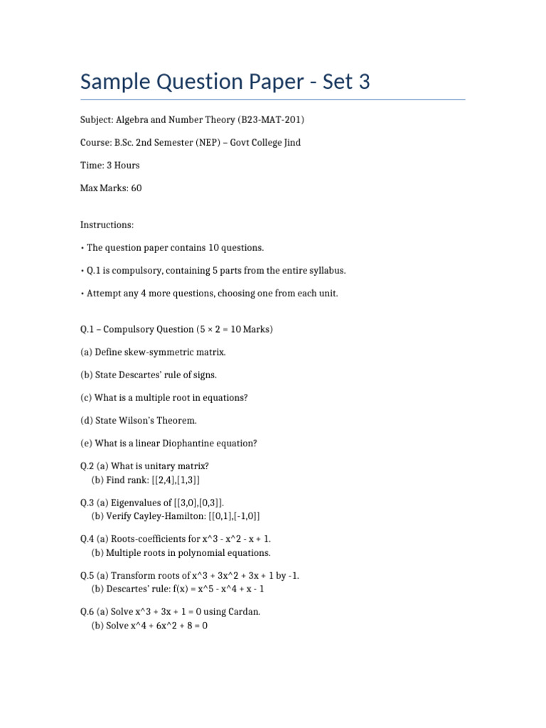 Sample Paper Set 3 | PDF