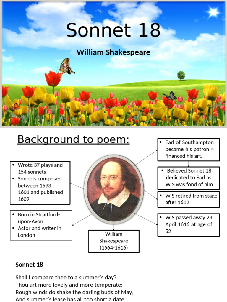 Grade 10 English HL - Sonnet 18 (William Shakespeare) Slide Notes ...