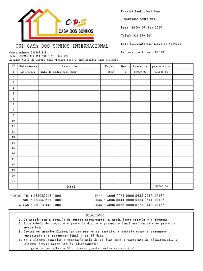 Factura Pro Forma Angola - CDS | PDF