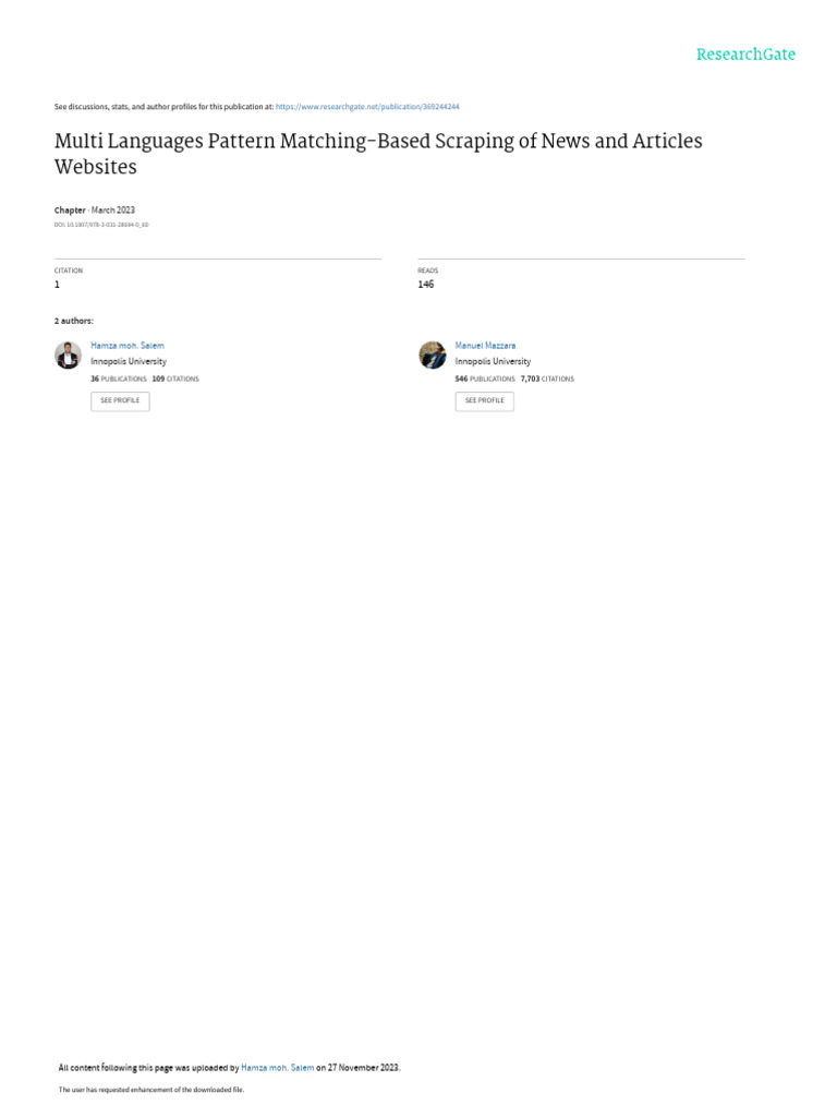 Multi Languages Pattern Matching Based Scraping of News Websites4 | PDF ...