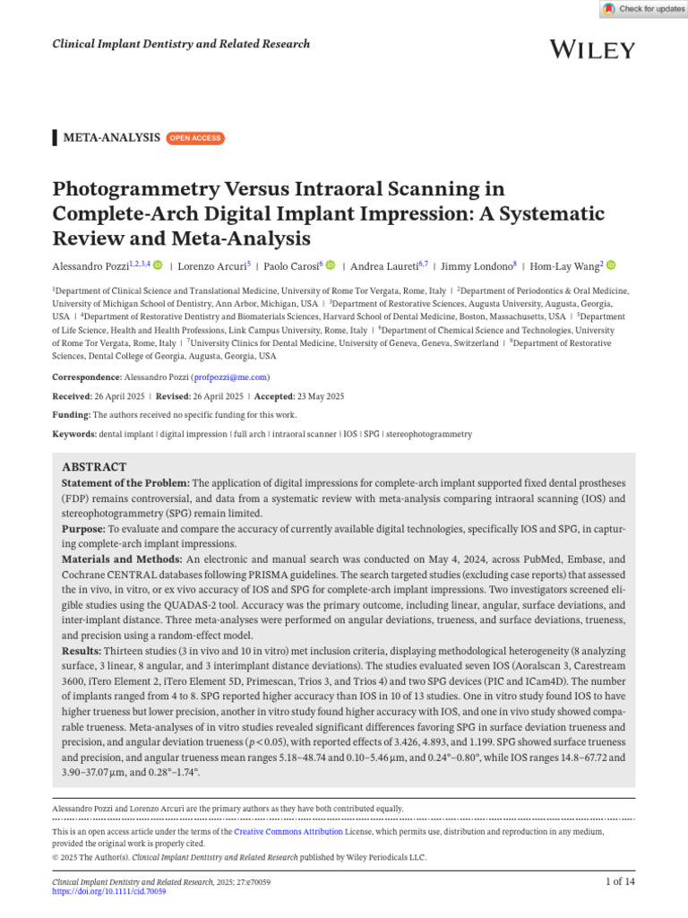 Clin Implant Dent Rel Res - 2025 - Pozzi - Photogrammetry Versus ...