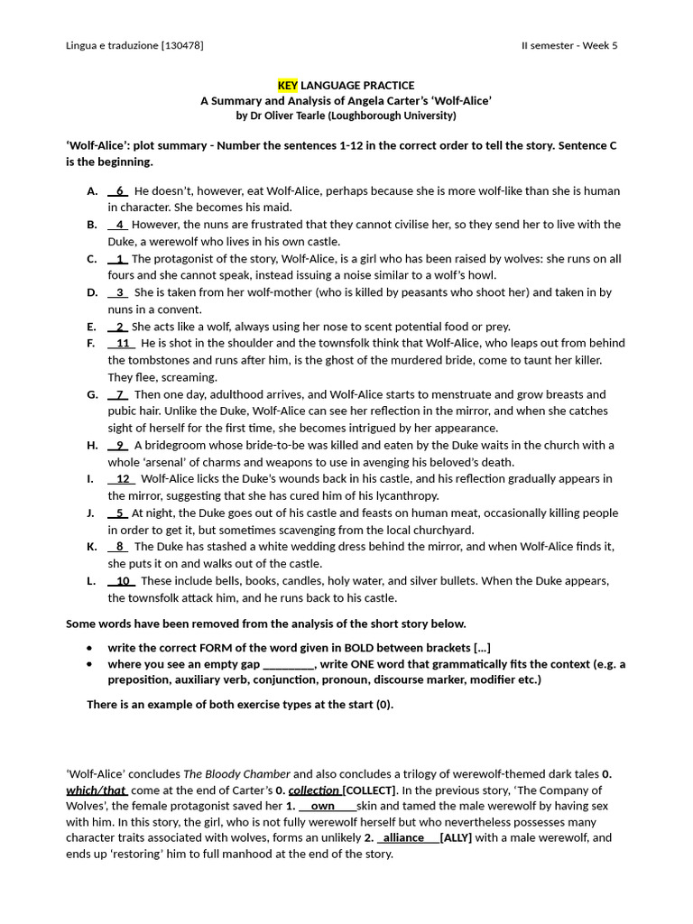 KEY Wolf-Alice Language Practice Exercise | PDF | Wedding