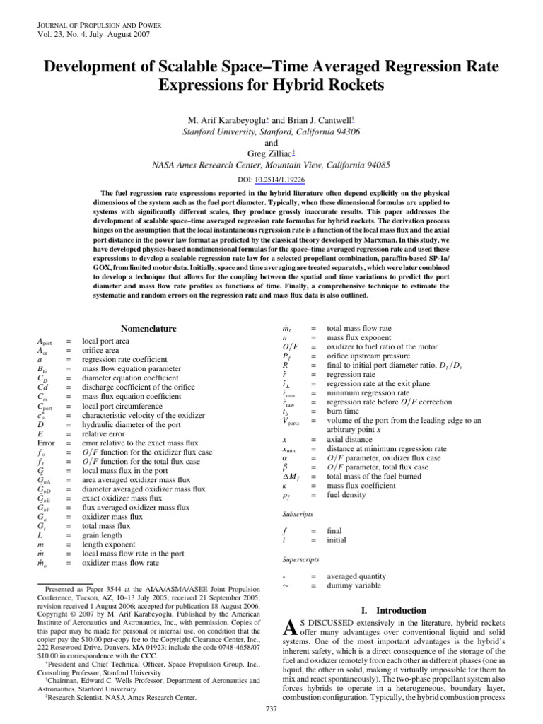 Karabeyoglu, Cantwell and Zilliac, Development of Scalable Space-Time Averaged Regression Rate ...