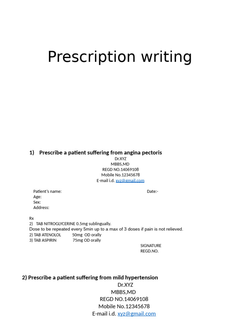 Prescription Writing 1 | PDF | Medicine | Medical Treatments