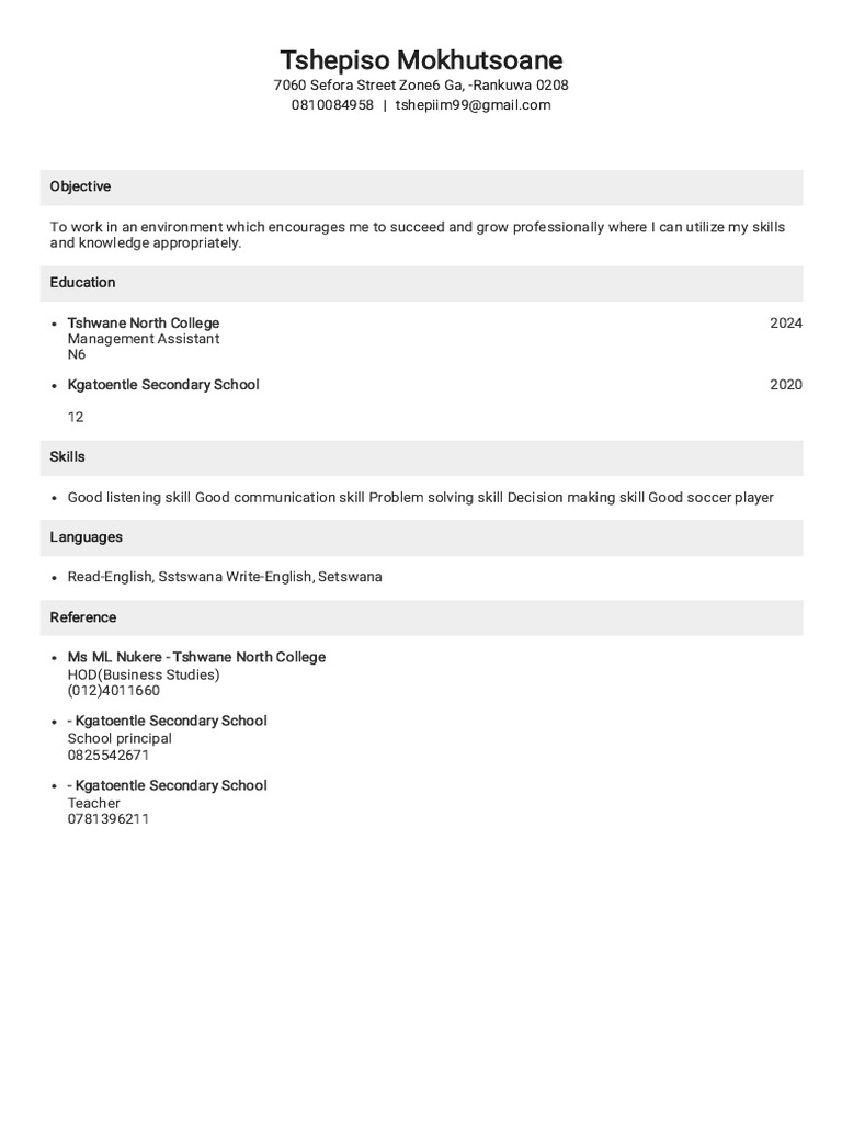Tshepiso CV | PDF